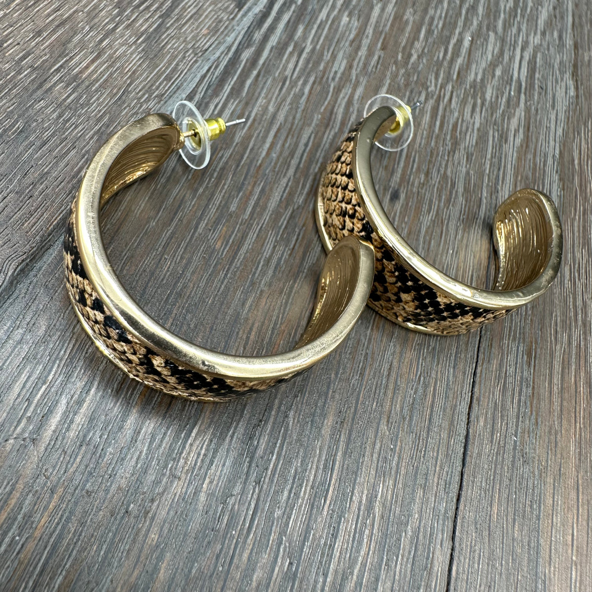 Wide faux snakeskin hoop earrings - gold – Renee Piatt Collection