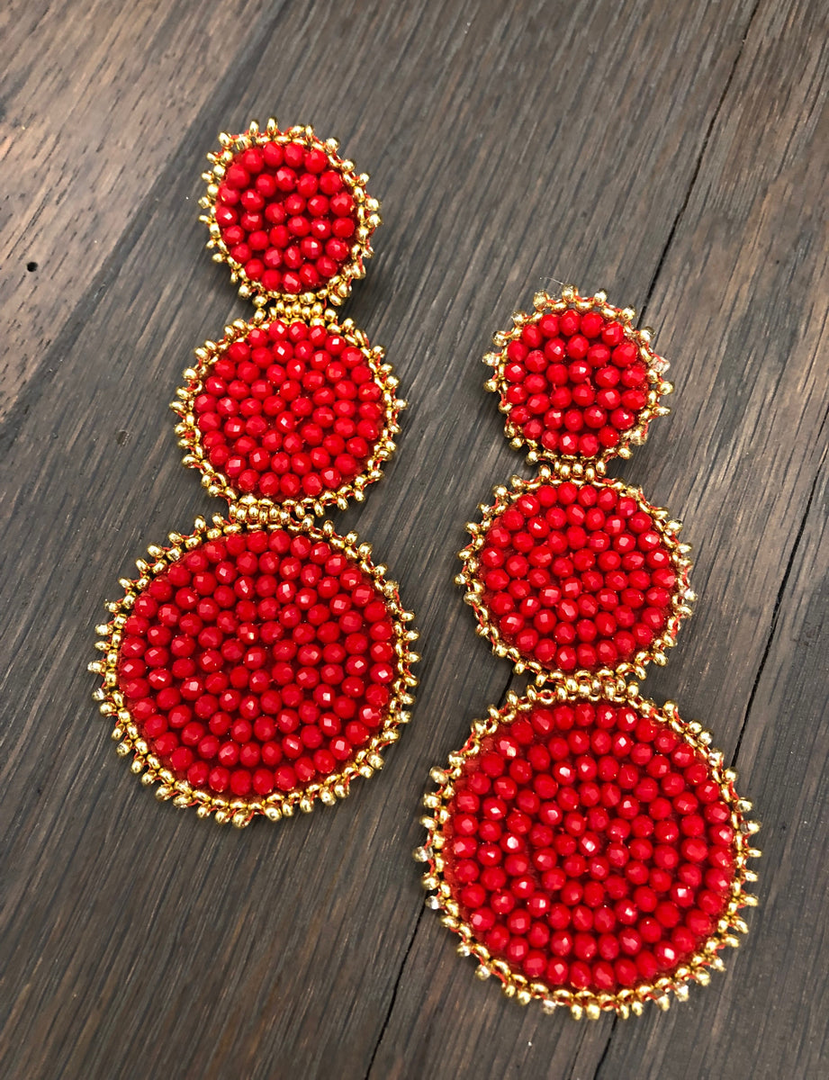 Seed bead three disc earrings – Renee Piatt Collection