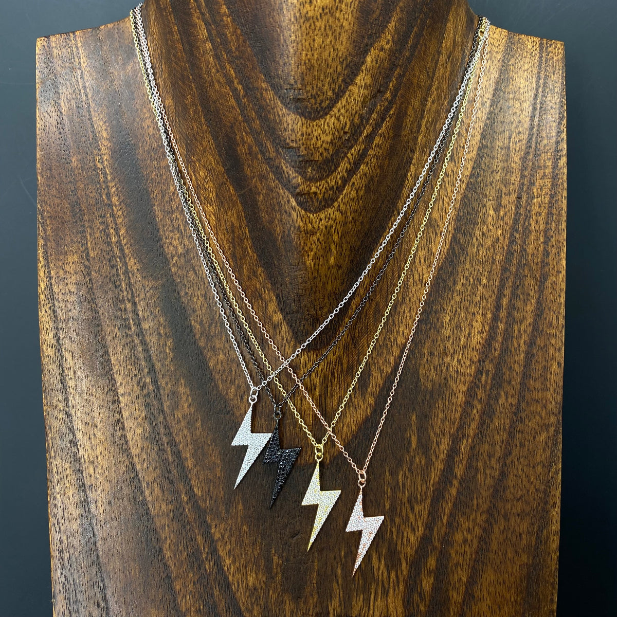 The Women Who Rock™ pavé cz lightning bolt necklace -silver, gold, gun ...